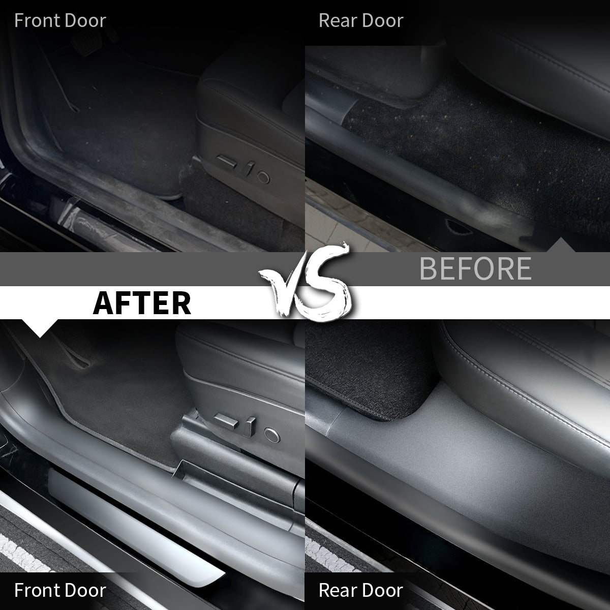 Lasfit Door Sill Protector Fit for 2023 Tesla Model Y 5 Seater Not Fit 7 Seater Matte TPE ABS Front and Rear Door Entry Guard Scuff Plate