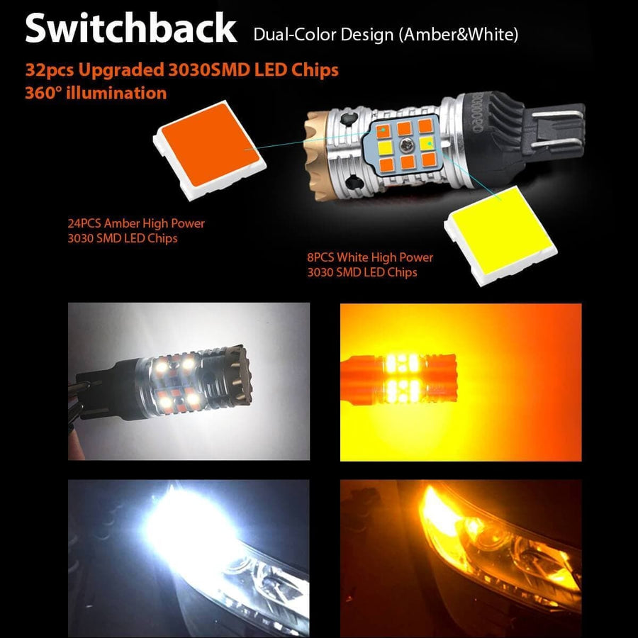 7443 7444 CANBUS Error Free Dual Color Switchback LED Turn Signal Light – Lasfit®