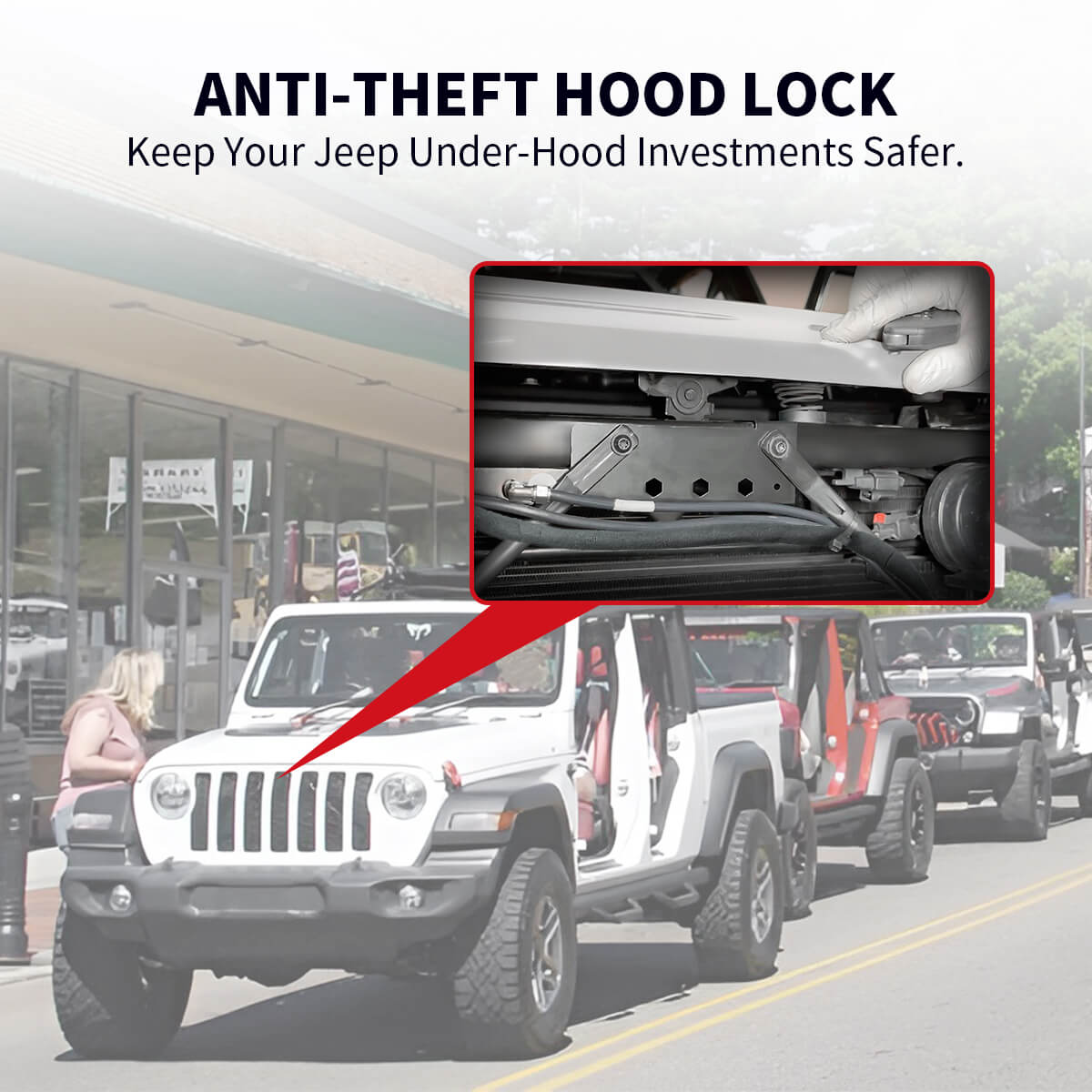 Lasfit Stealth Anti-Theft Automatic Hood Lock System for 18-23 Jeep Wr