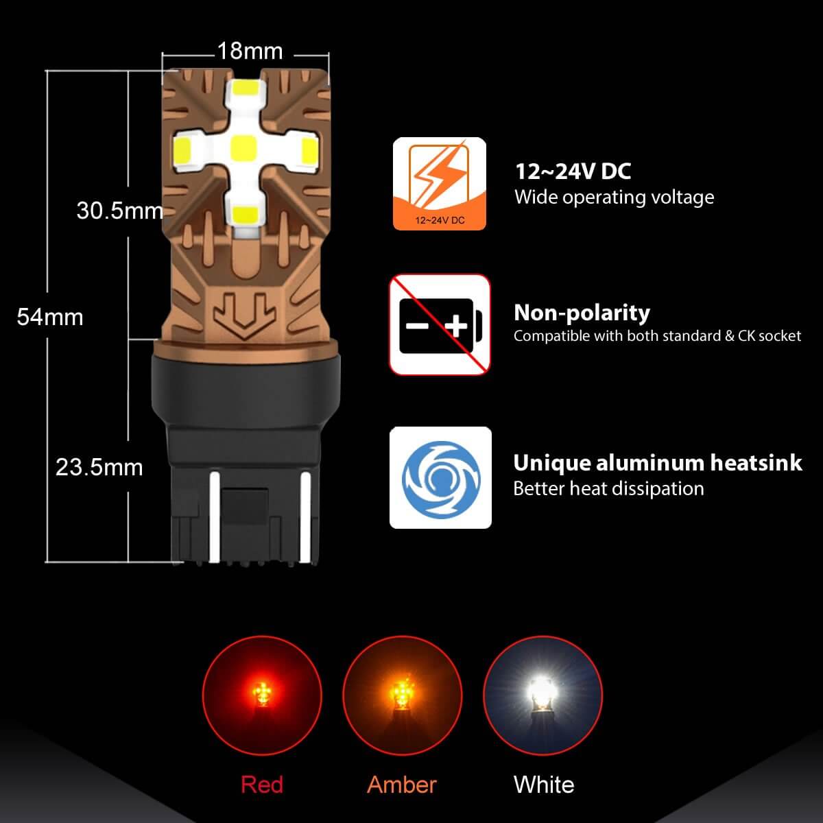 7443 7440 7444 LED Reverse Backup Light Bulb | Xenon White, 2 Bulbs