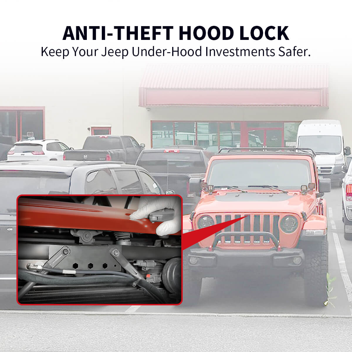 Lasfit Stealth Anti-Theft Automatic Hood Lock System for 18-24 Jeep Wr