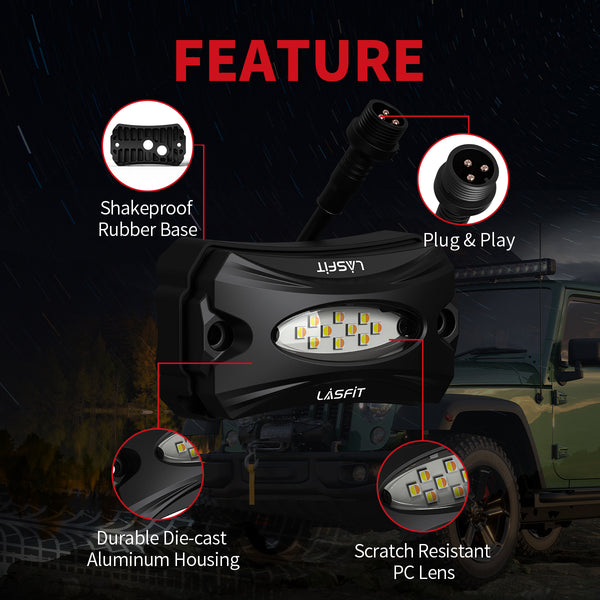 Lasfit Off-Road Switchback LED Rock Lights Kit White & Amber