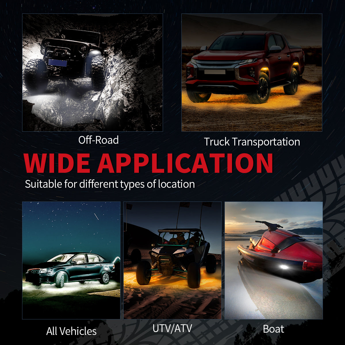 Lasfit Off-Road Switchback LED Rock Lights Kit White & Amber