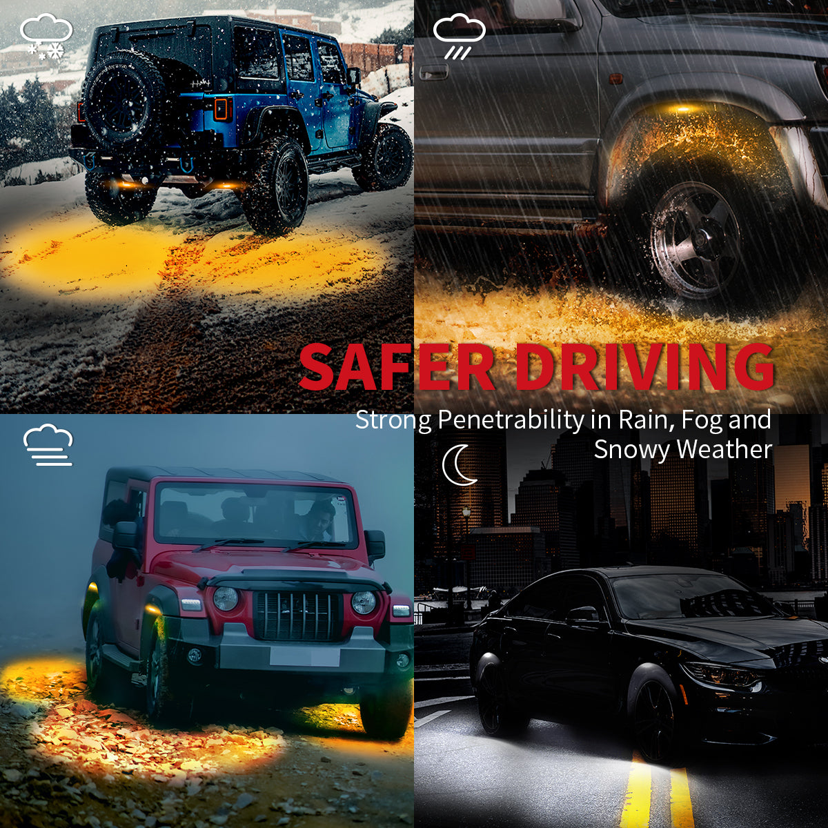 Lasfit Off-Road Switchback LED Rock Lights Kit White & Amber